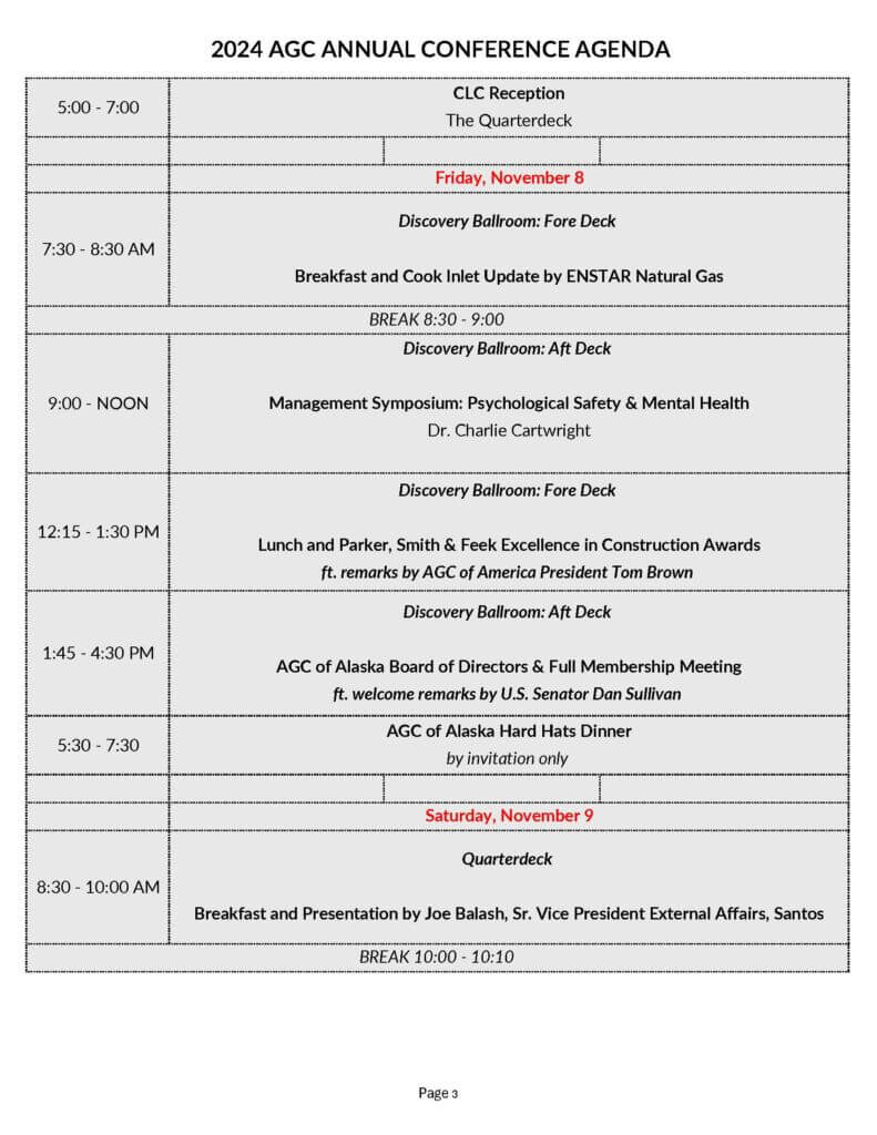 AGC Conference 2024 Agenda - Associated General Contractors of Alaska (AGC)